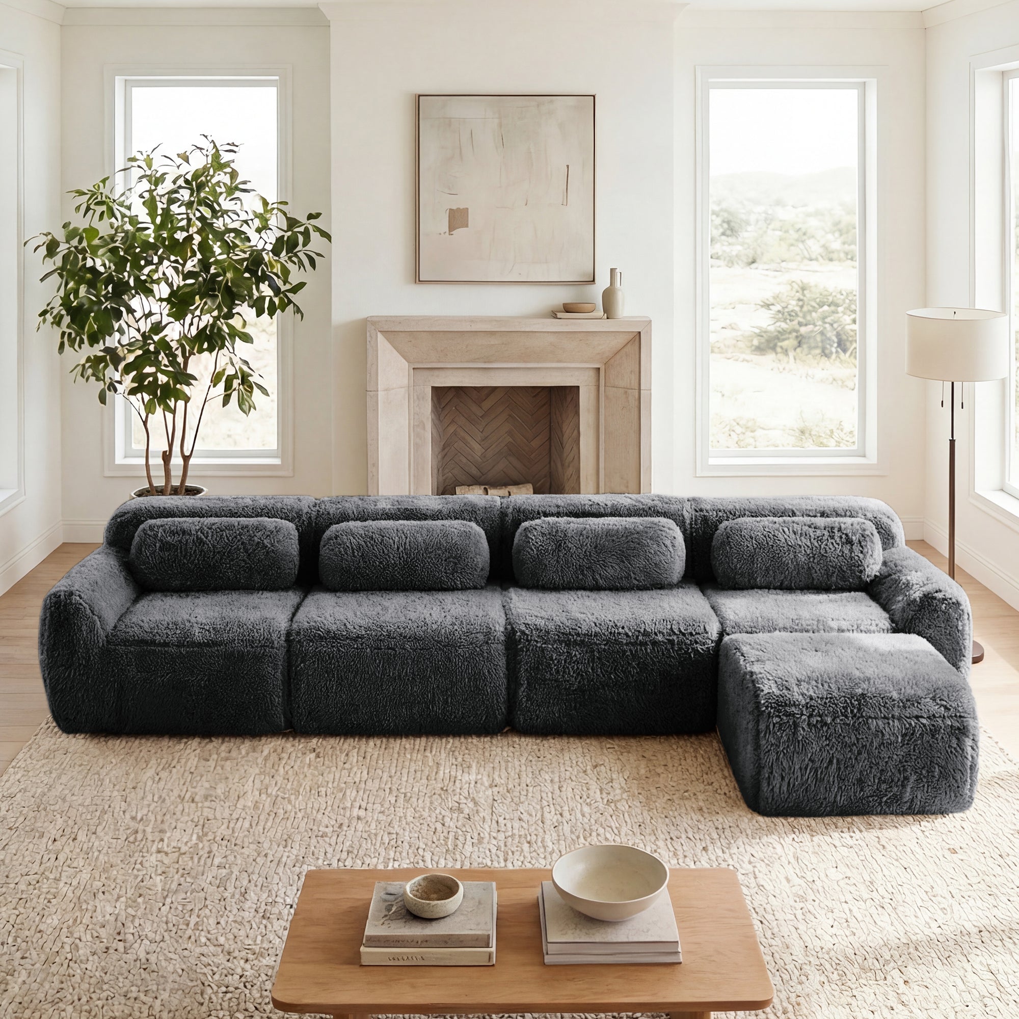 Durham 149" Modular Plush L-Shaped Sectional Sofa with High-Density Sp ...