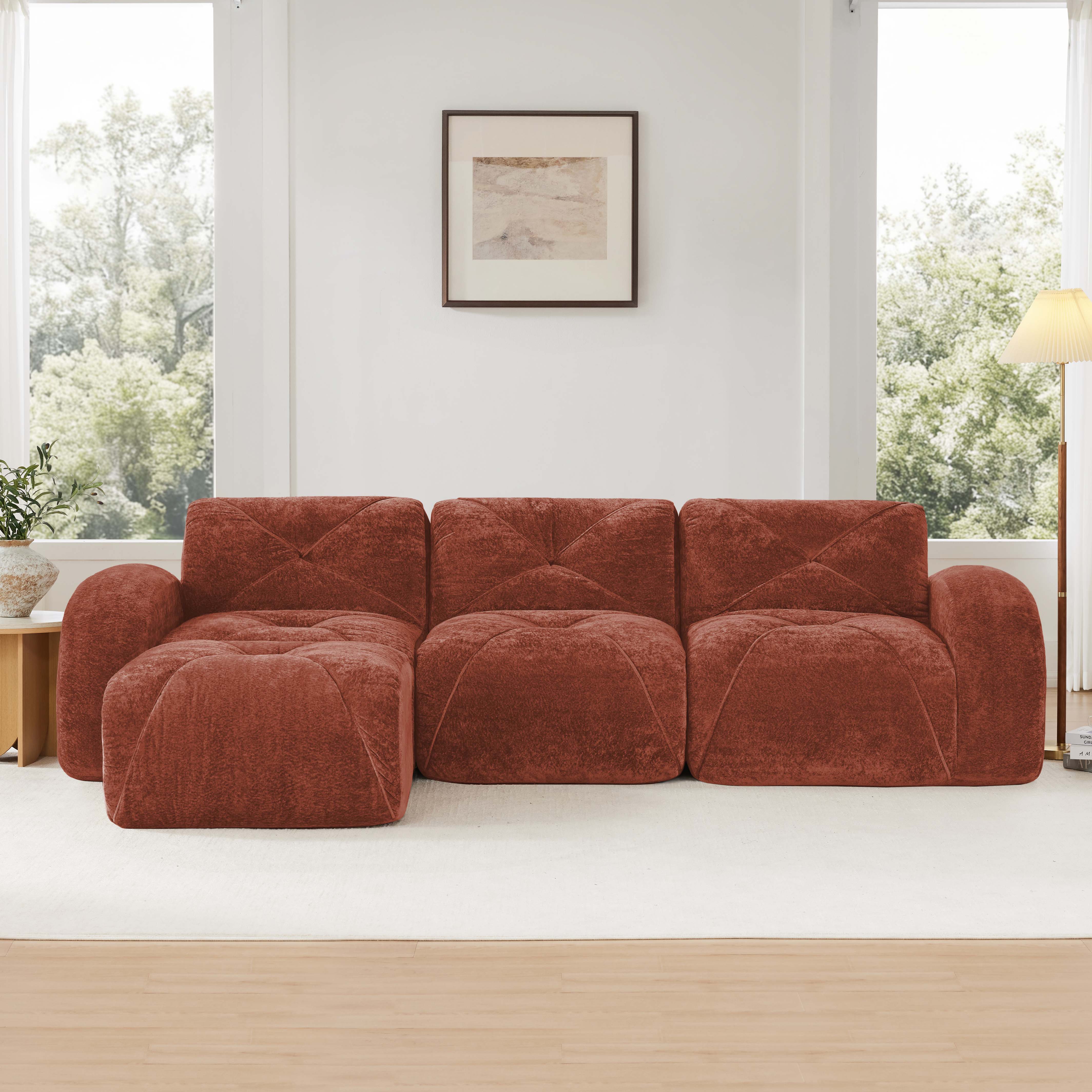 Aven 111" Modular Velvet Cloud L-Shaped Sectional Sofa with Movable Ot ...