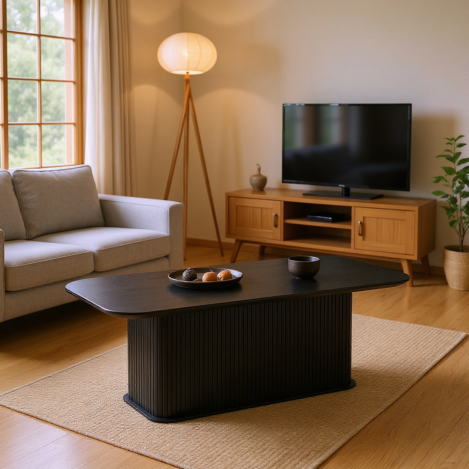 Coffee Table Black Oak Wood Surface and Black Metel Feet – HomyCasa