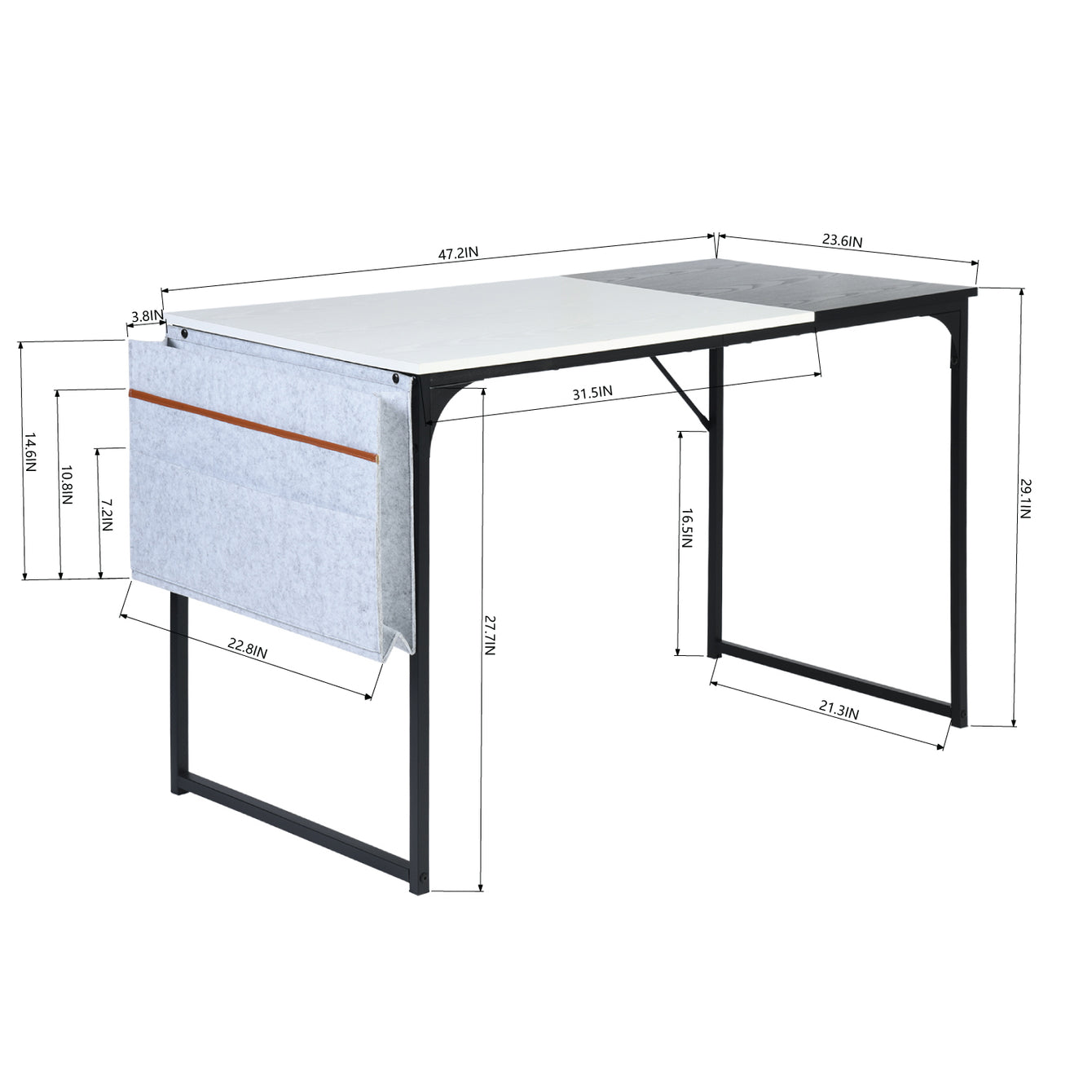 Dembe 47" Home Office Computer Desk with Fabric Storage Bag, Black and ...