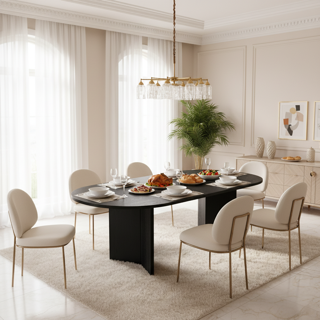 Tiber 78” Wood Oval Dining Table Black – HomyCasa