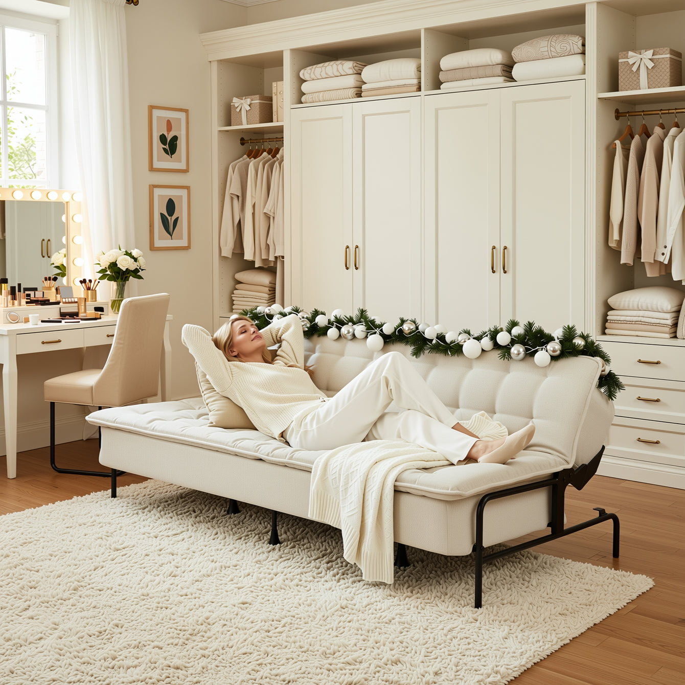 Homy Casa JAKO 77" 3 Seater Sofa Bed Convertible Sleeper, Beige – HomyCasa