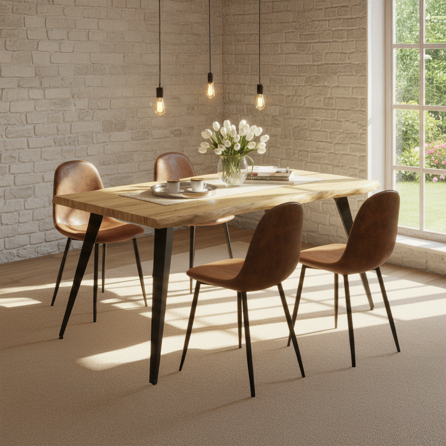 Lancelot 5 Piece Oak Dining Table Set 63” Table with 4 Charlton Uphols ...