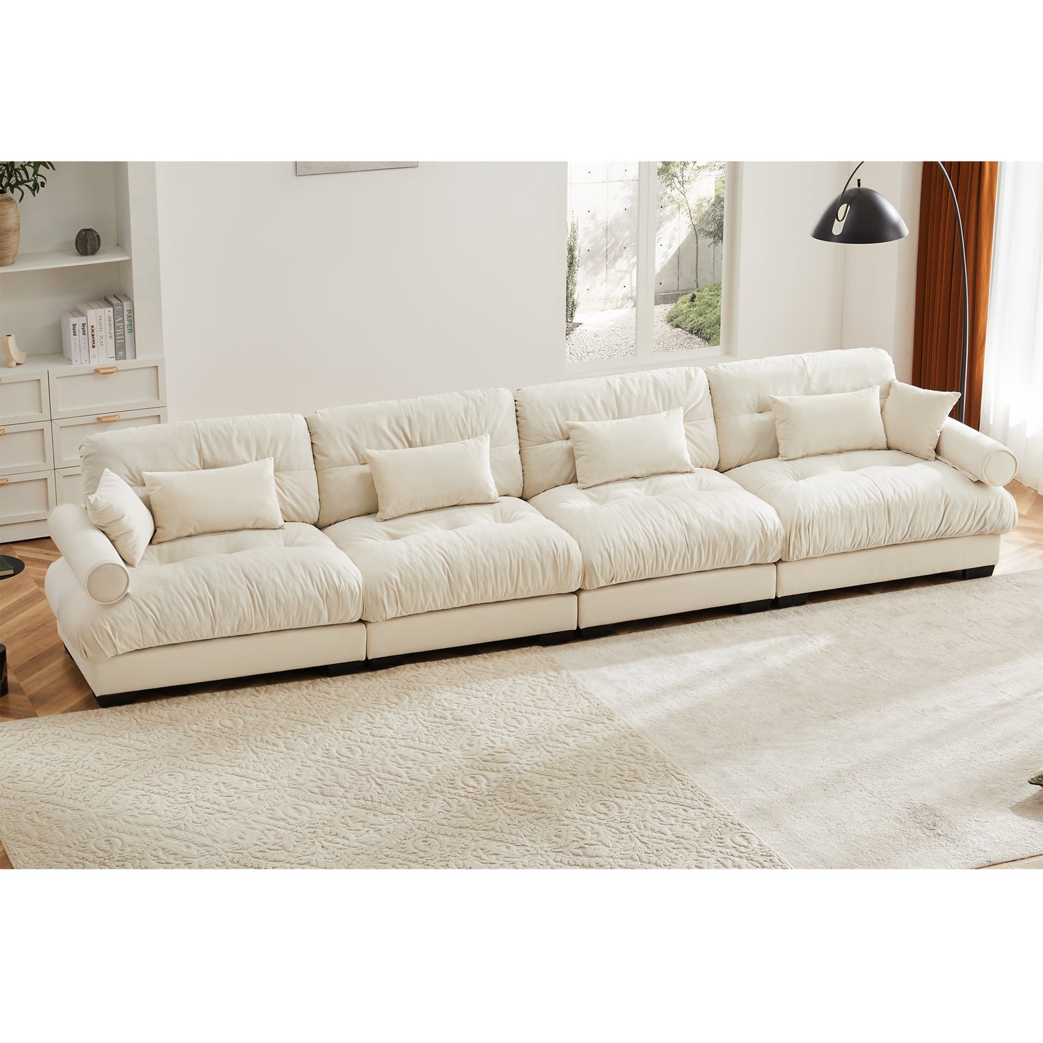 Napa 166” Modular Velvet Upholstered 4-Seater Sofa with Bolstered Armr ...