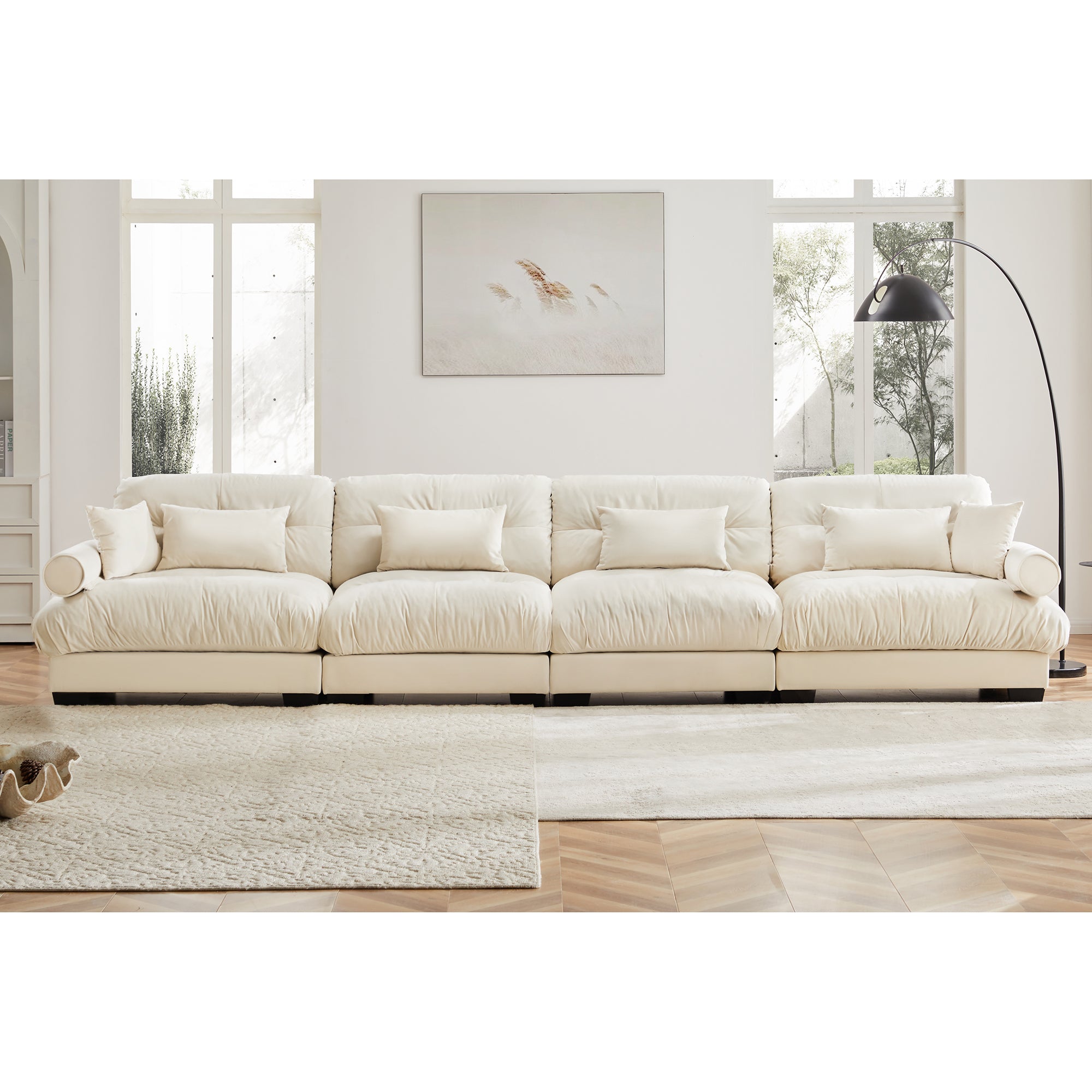 Napa 166” Modular Velvet Upholstered 4-Seater Sofa with Bolstered Armr ...