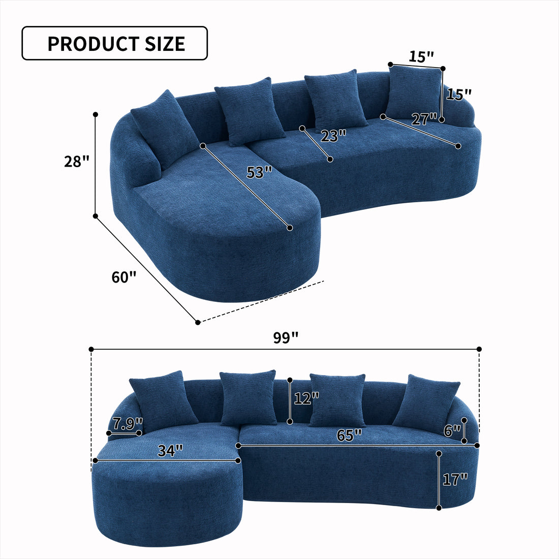 Tacoma 99” L-Shape Sectional Sofa with Curved Chaise – HomyCasa