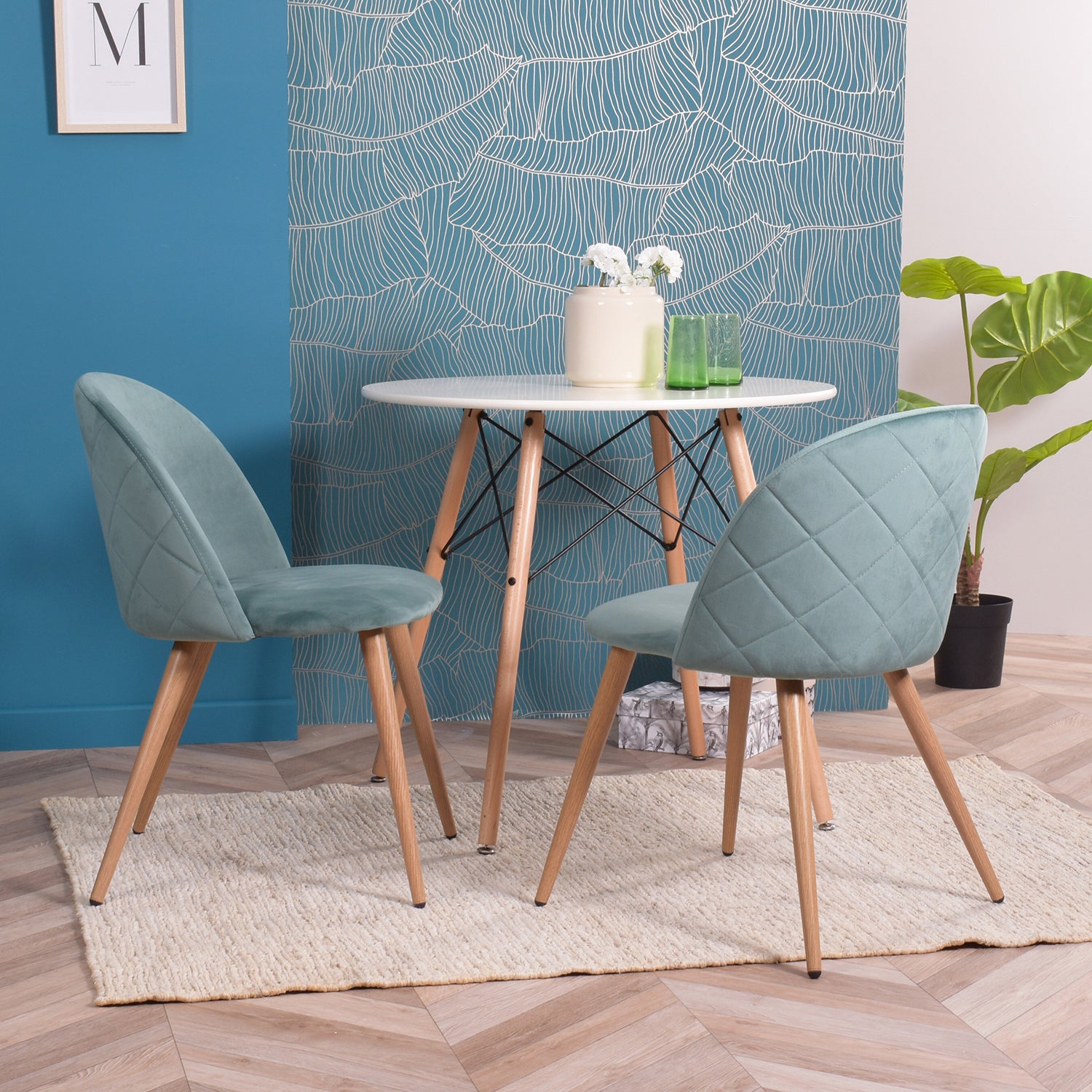 Homy Casa ZOMBA 2PC Velvet Cactus Dining Chairs, Modern Upholstered Ki ...