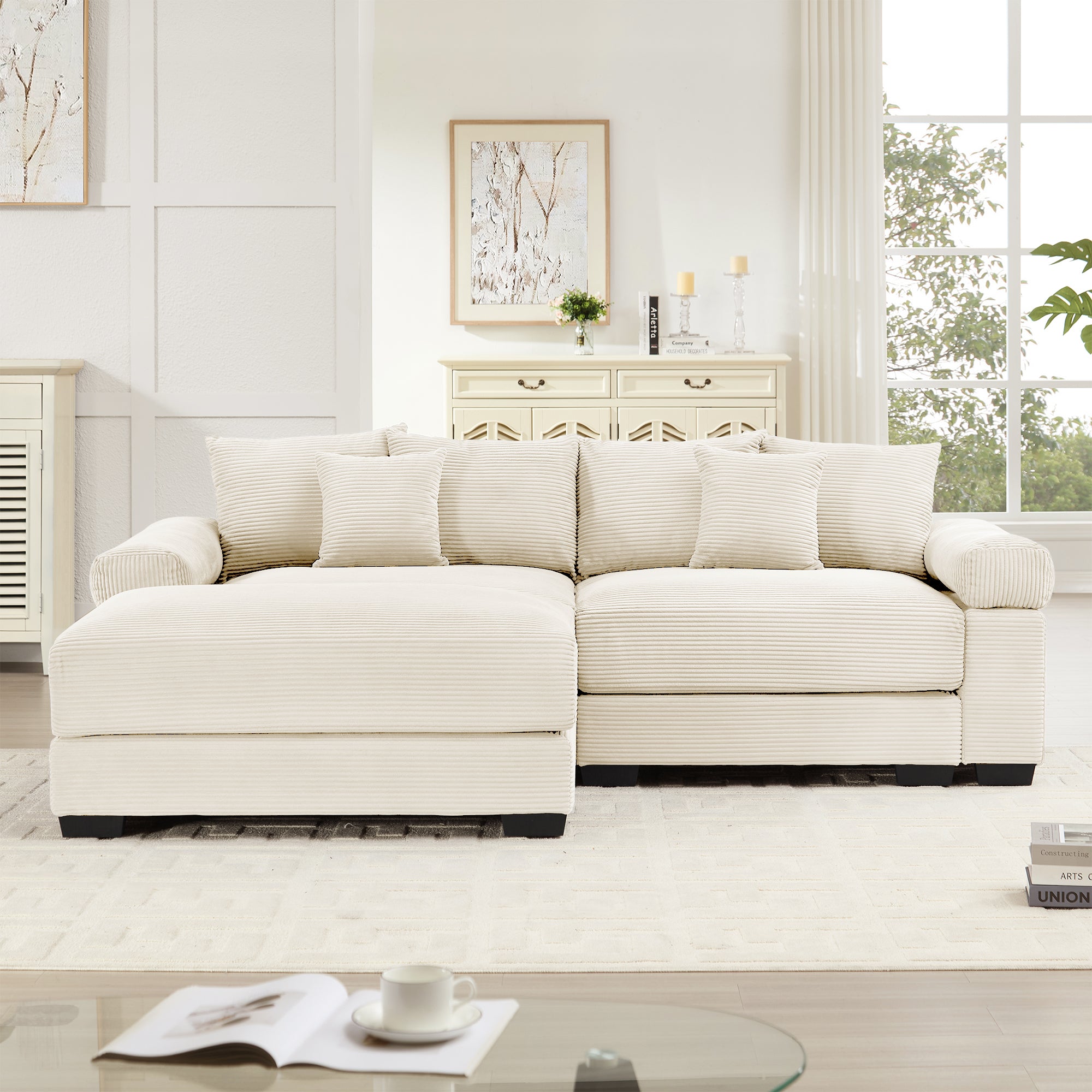 Albany 92" Modular Corduroy Cloud L-Shaped Sectional Sofa with Ottoman ...