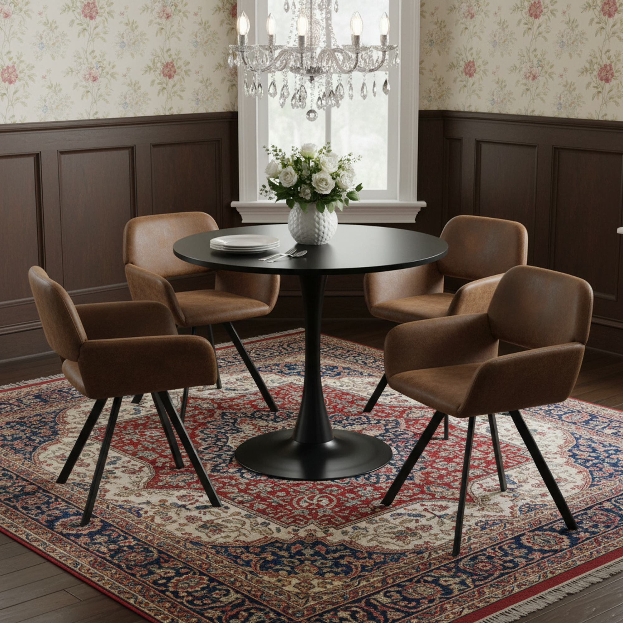 Clift 5 Piece Walnut Dining Table Set with 4 California Chairs, Suede ...